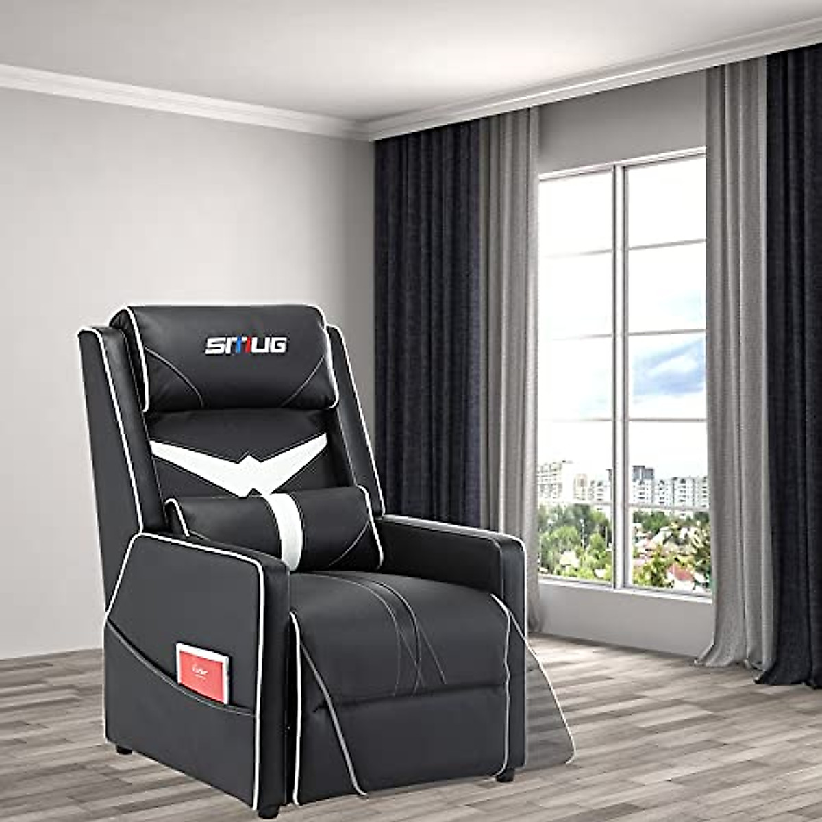 Gaming Recliner Gamer Chair for Adults - PU Leather Gaming Sofa Comfortable Movie Theater Chairs Ergonomic Single Couch for Living Game Room - White