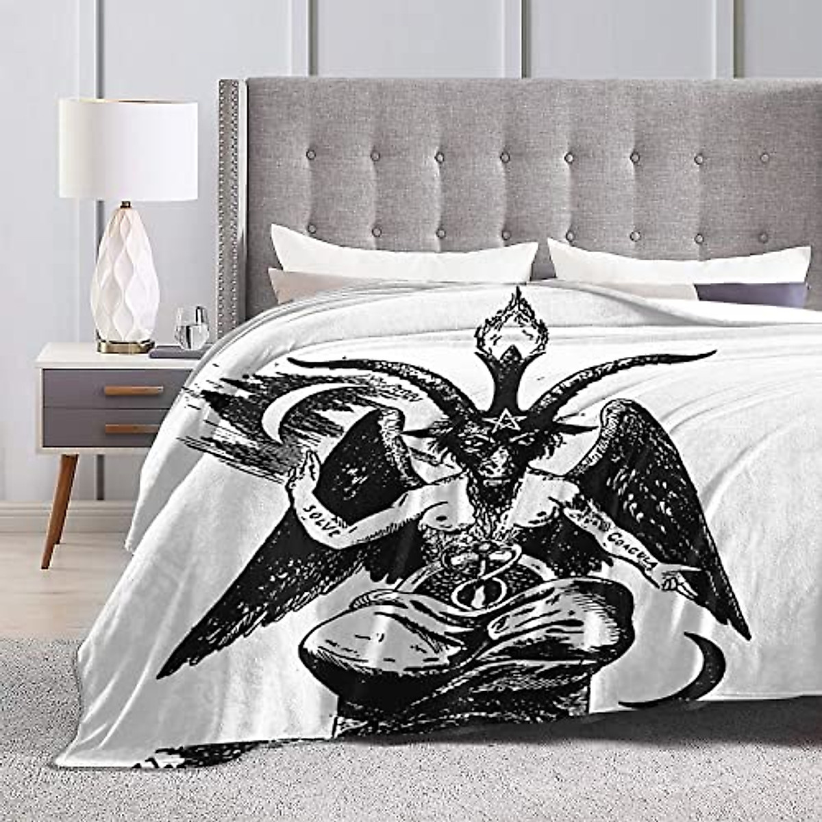 Satanic Ritual Demon Devil Wicca Wiccan Pagan Baphomet Full Fleece Throw Cloak Wearable Blanket Flannel Fluffy Comforter Quilt Nursery Bedroom Bedding King Size Plush Soft Cozy Air Conditioner Blanket