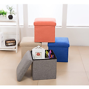 NISUNS OT01 Linen Folding Storage Ottoman Cube Footrest Seat, 12 X 12 X 12 Inches (Linen Gray)
