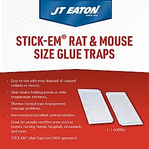 JT Eaton 111-00PRE6 Stick-Em Rat/Mouse Size Double Glue Trap Tray, 10" Length x 5" Width x 3/4" Height, (Case of 6)