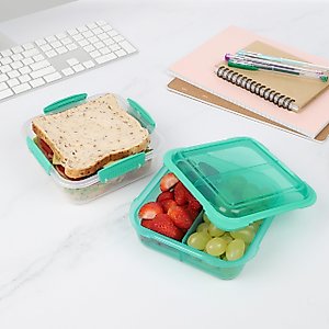 Sistema 1.24L Lunch Stack Square to Go Assorted Colours, Polypropylene, 1.24 Litre
