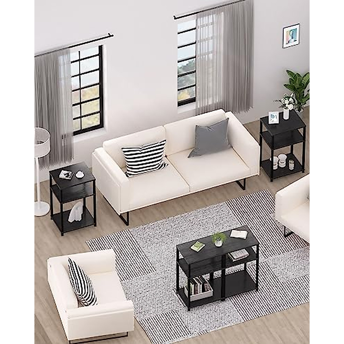 WOODYNLUX Nightstand Side Table, End Table with Shelves, Tall Bedside Table, Night Stand Accent Table for Living Room, Bedroom, Black.