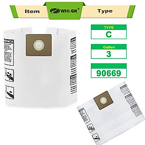 5 Pack Shop Vac 3 Gallon Bags - 90669 All Around Collection Type C Vacuum Bags, part # 9066900 9066933