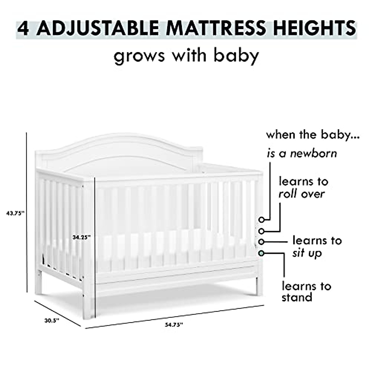 DaVinci Charlie 4-in-1 Convertible Crib in White, Greenguard Gold Certified