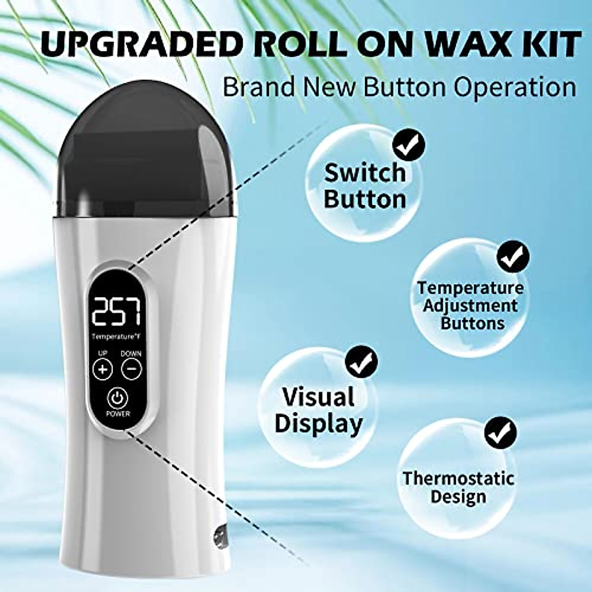 Roll on Wax Kit, Waxing Kit for Women, Upgrade Wax Roller Kit for Hair Removal, Digital Roll on Wax Warmer Kit for Sensitive Skin, Home Wax Kit for Larger Areas, Great Gift for Women