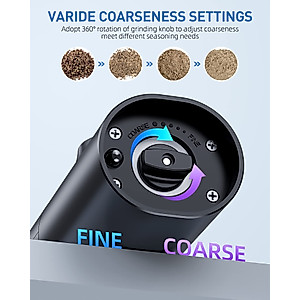 Electric Salt and Pepper Grinder Set - Usb Rechargeable - Automatic Pepper Mill Shaker - Large Capacity - Adjustable Coarseness - Led Light - One Hand Operated, 2 Pack