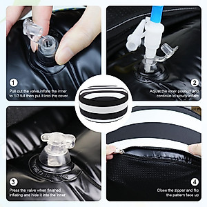 Iheqard Inflatable Outdoor Ottoman for Patio Waterproof Garden Footstool, D21 x H9 Portable Inflatable Foot Rest for Air Travel, Round Pouf for Camping,Home and Pool (Cabana Black)