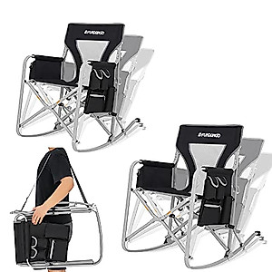 FUNDANGO Camping Rocking Chairs Portable Outdoor Rocker Director Chair with Carry Bag for Outdoor, Porch, Backyard, Patio, Lawn, Garden（Black/Grey）