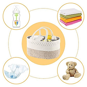 WHATWEARS Baby Diaper Caddy Organizer, Portable Diaper Caddy Basket for Baby Boys and Girls, Cotton Rope Diaper Basket Organizer - Baby Basket with Compartments (Yellow)