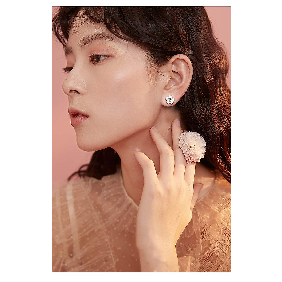 BZG Flower earrings Sterling Silver Cubic-zirconia Stud Earrings Flower stud earrings Earring for women Hypoallergenic earrings Silver earrings Sexy earrings