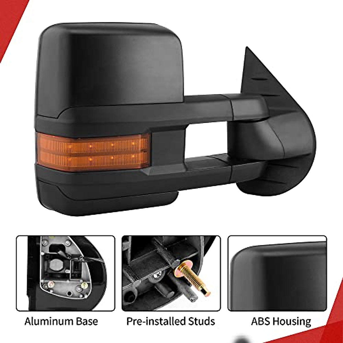 YITAMOTOR Towing Mirrors Compatible with 2007-2014 Chevy Silverado 1500, 07-13 GMC Yukon 2500 Sierra 1500 Extendable Power Heated with Amber Signal Light Side Mirrors Pair