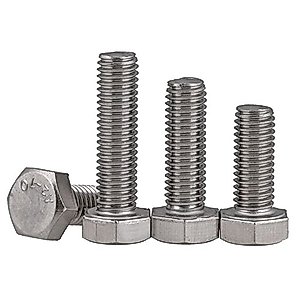 M6-1.0 x 12mm Hex Head Cap Screws, Stainless Steel A2, Plain Finish (Quantity: 100 pcs) - Coarse Thread Metric, Fully Threaded, Length: 12mm Metric, Thread Size: M6 Metric