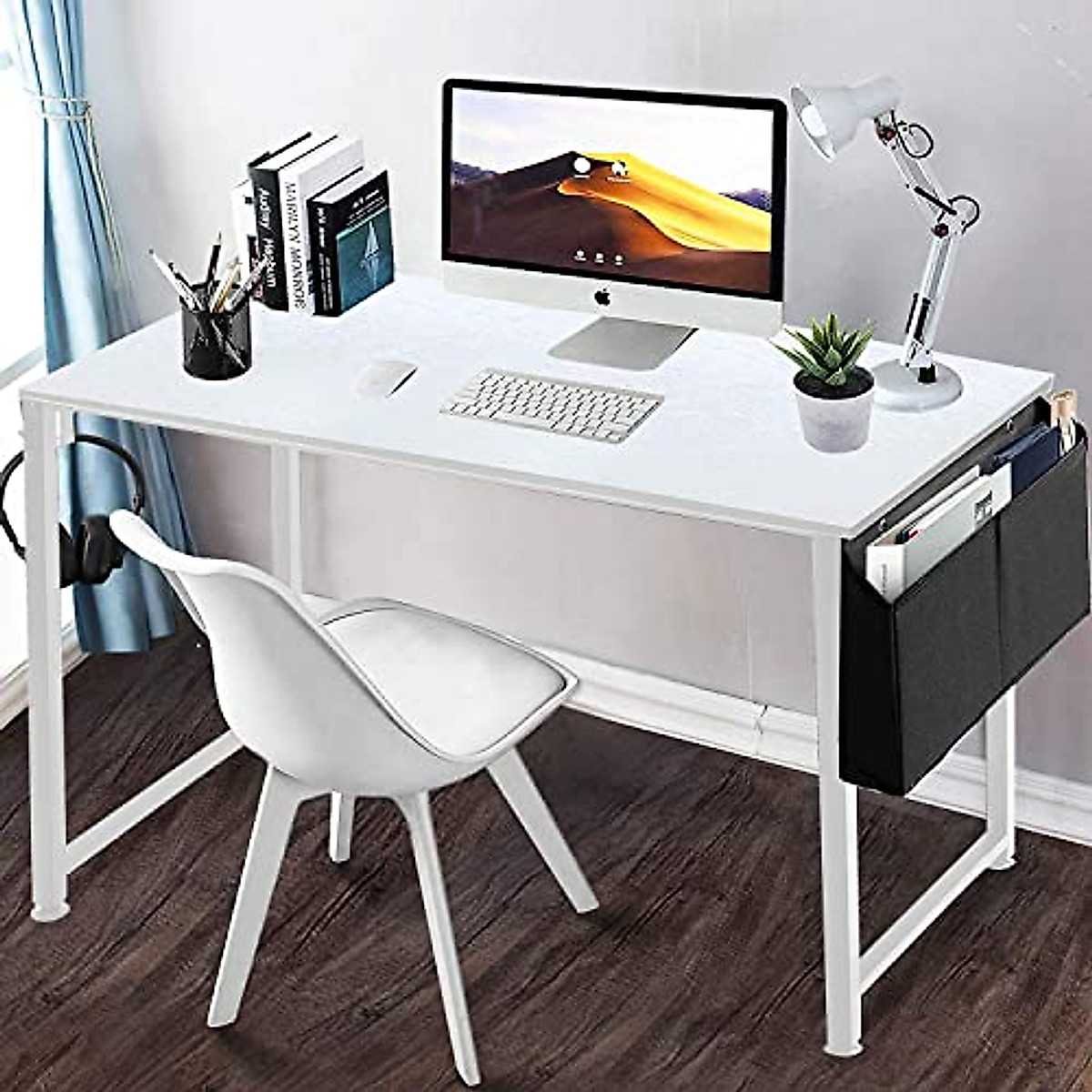 Lufeiya 47 inch White Computer Desk - Modern Simple Student Study Table for Bedroom Home Office Writing Desk