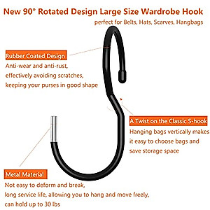 VOOWO Purse Hanger for Closet 2 Pack Purse Hanger + 6 Pack Purse Hook for Closet, Metal Twisted S Hook, Purse Handbag Hanger Closet Organizer, Closet Rod Hooks for Hanging Purse Valentine's Day Gift