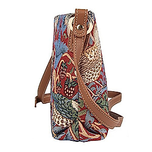 Signare Tapestry Crossbody Purse Small Shoulder Bag for Women with Flower and Bird William Morris Strawberry Thief Red (XB02 -STRD)
