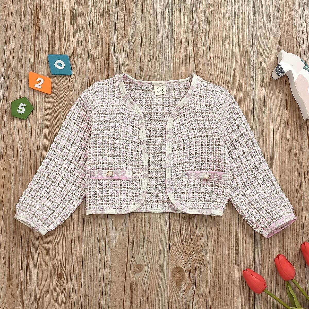 BOIZONTY Toddler Kids Baby Girls Plaid Skirt Set Cardigan Jacket Coat + Tutu Dress Set Long Sleeve Outfits Fall Outfit Set (Pink,3-4T)