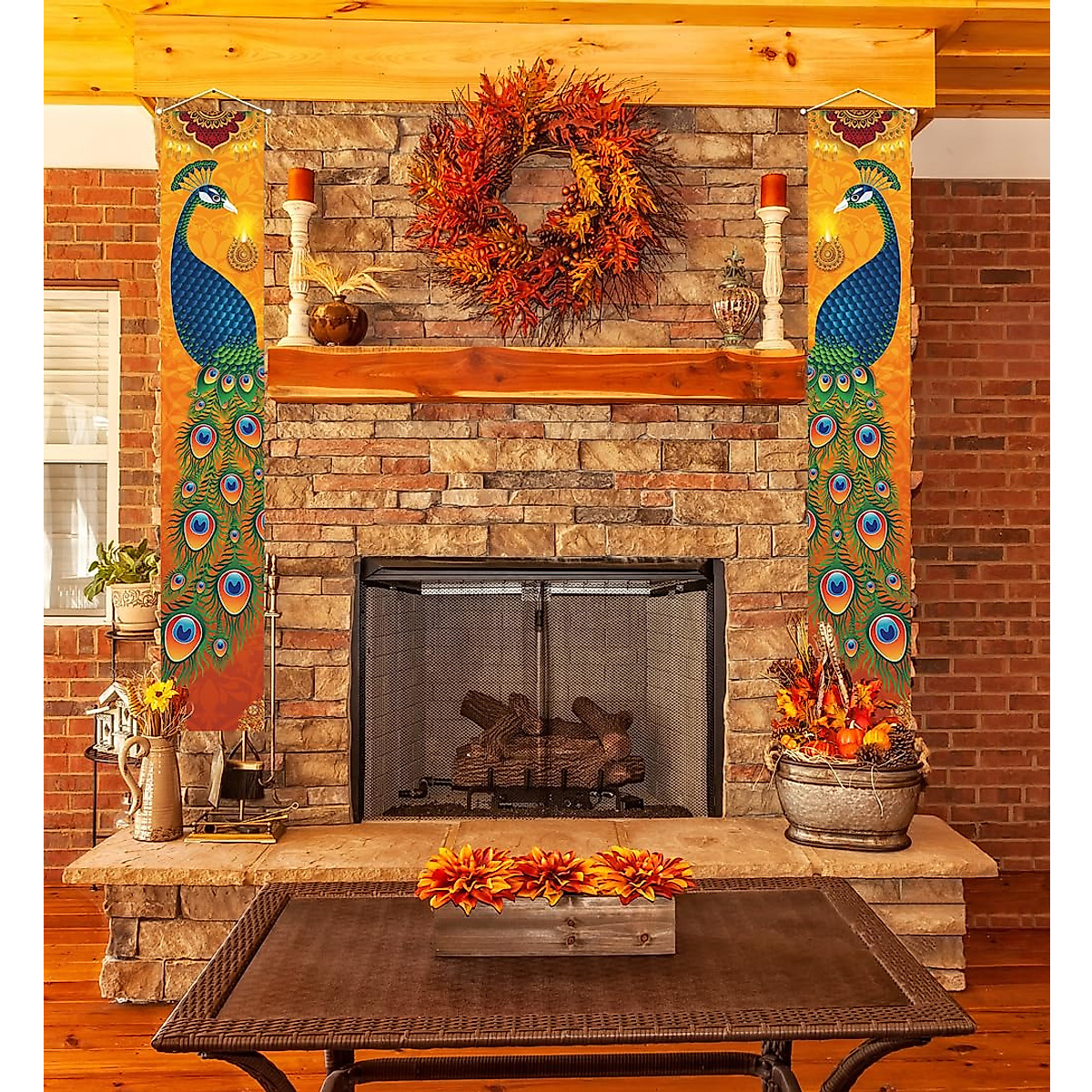 Diwali Peacock Decorations Outdoor Happy Diwali Porch Sign Banner Deepawali Indian Festival of Lights Decorations and Supplies for Home