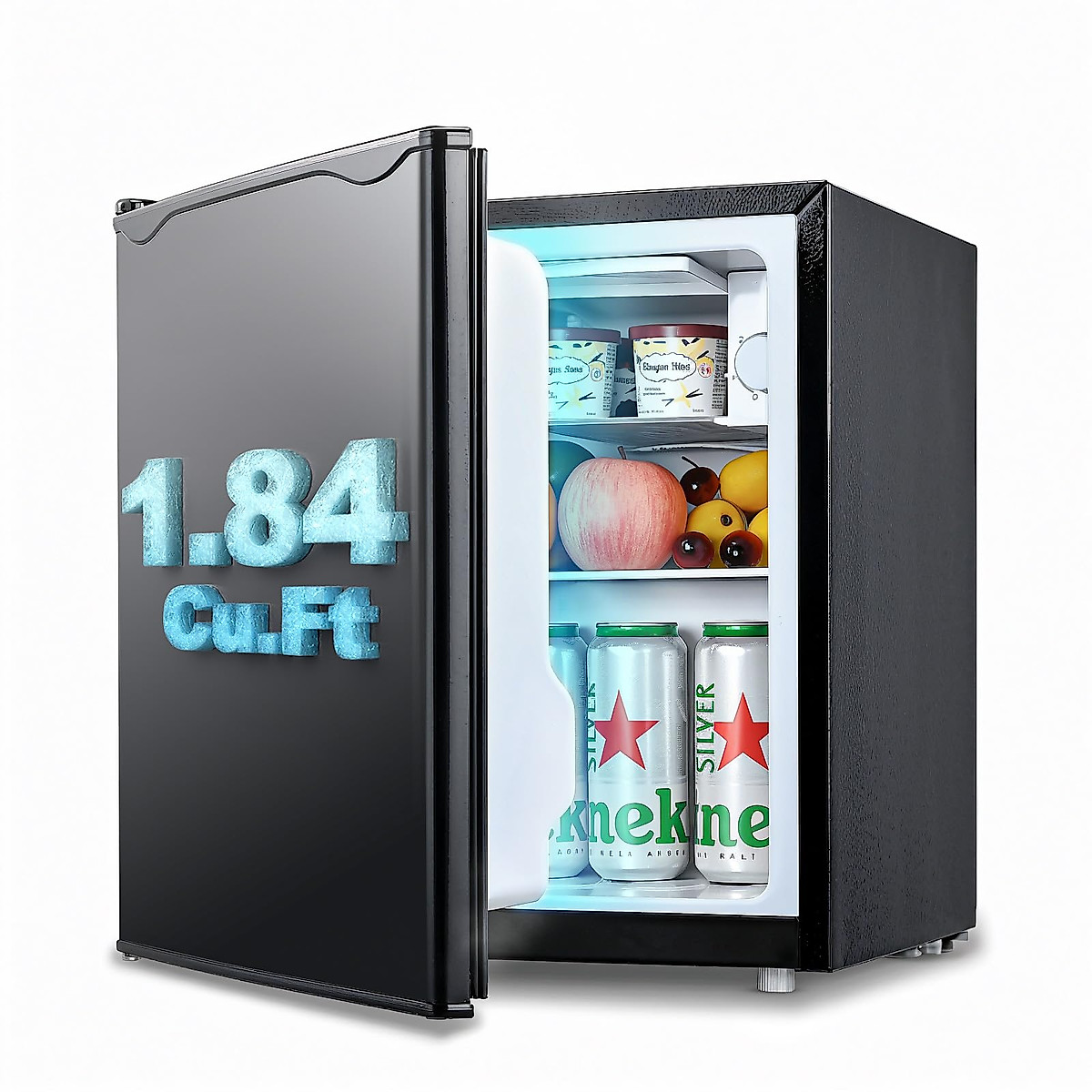 Anypro 1.84 Cu.Ft Fridge with Freezer, Single Door Refrigerator with 5 Level Temperatures and Adjustable Shelves, Energy Saving, Low Noise for Dorm, Office, Bedroom, Black