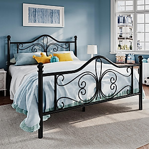 SHA CERLIN Queen Size Bed Frame and Headboard,Metal Bed Frame with Butterfly Pattern Design Headboard & Footboard,No Box Spring Needed,Easy Assembly,Black