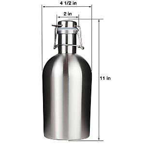 Trenton Gifts Stainless Steel Leak Proof Flip Top Growler | Holds 2 Liters!