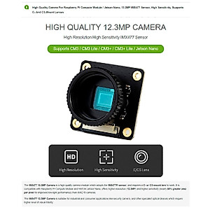 Bicool IMX477 Sensor 12.3MP Camera for Compute Module 3/ CM3 Lite/ CM3+ / CM3+ Lite/Jetson Nano,Supports C/CS Lenses,High Resolution High Sensitivity