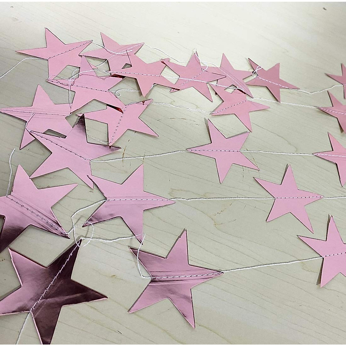 CareCheer Glitter Star Garland Banner Decoration, 130 Feet Bright Gold Star Hanging Bunting Banner Backdrop for Engagement Wedding Baby Shower Birthday Christmas Decor (Rose Gold)