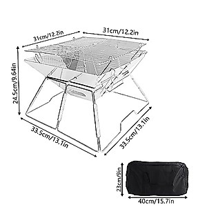 Foxtell Folding Campfire Grill with Carrying Bag, 304 Stainless Steel Grate Barbeque Grill, Portable Camping Grill with Legs for Outdoor Picnics, Backpacking