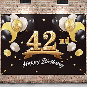 PAKBOOM Happy 42nd Birthday Banner Backdrop - 42 Birthday Party Decorations Supplies for Men - Black Gold 4 x 6ft