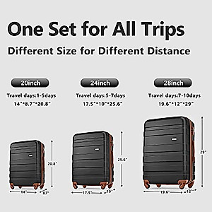 Merax Luggage Sets 3 Piece Suitcase, Hardside Suit case with Spinner Wheels Lightweight TSA Lock, Grey and Brown, 20/24/28 Inch