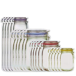 20 Pcs Mason Jar Zipper Bags, Reusable Airtight Seal Food Storage Bags, Multi-Size Food Safe Material Leak-Proof Saver Bags for Travel Camping and Kids