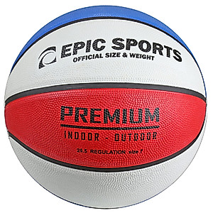 Epic Multi-Color Premium Rubber Recreational Red/White/Blue Basketball 7-29.5" (Official)