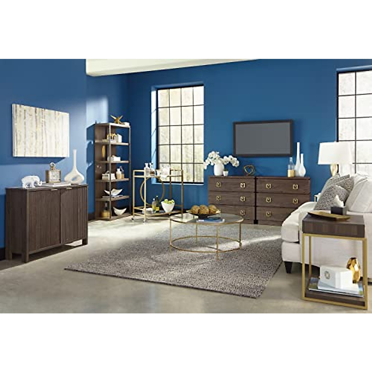 Sauder International Lux Bar Cart, Satin Gold Finish