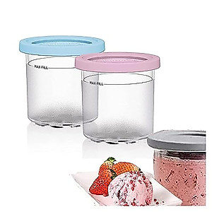 EVANEM 2/4/6PCS Creami Containers, for Creami Ninja Ice Cream Deluxe,16 OZ Creami Deluxe Pints Bpa-Free,Dishwasher Safe for NC301 NC300 NC299AM Series Ice Cream Maker,Pink+Blue-4PCS