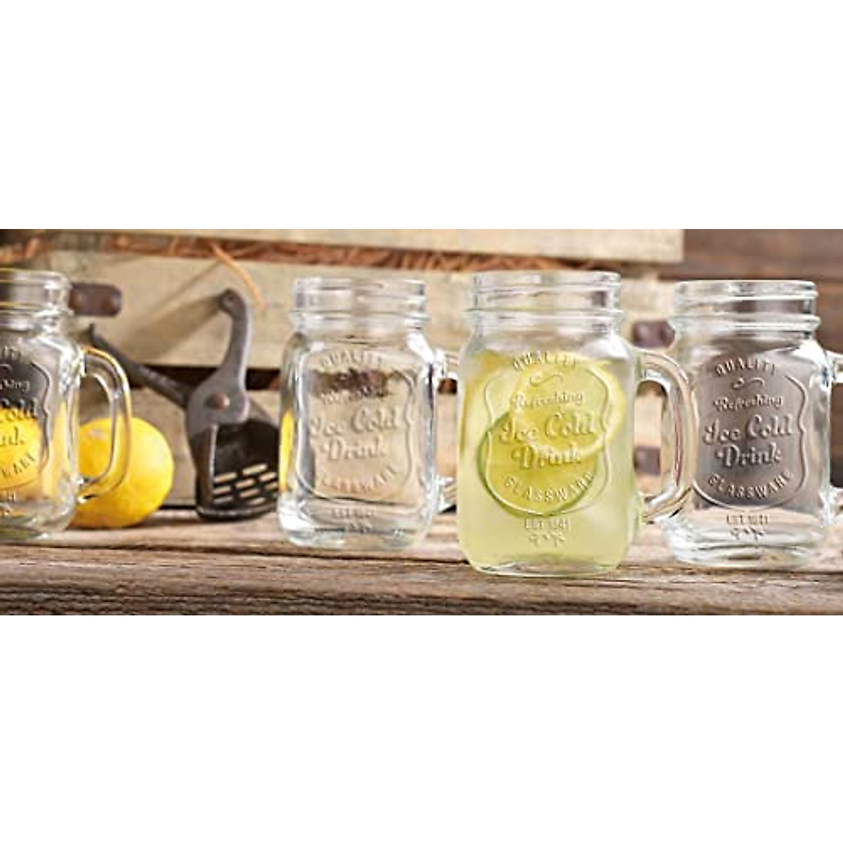 Glaver's Drinking Jars – Set of 6 Mason Jar Cups – 16 Oz Glasses with Handle, Ice-Cold Drinkware Logo – Jars are Ideal for Cold Beverages, Cocktails, Shakes, Sodas, Juice.