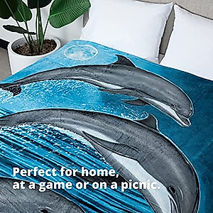 Dawhud Direct Dolphin Fleece Blanket for Bed, 50" x 60" Dolphin Fleece Throw Blanket for Women, Men and Kids - Super Soft Plush Dolphin Blanket Throw - Queen Size Blanket
