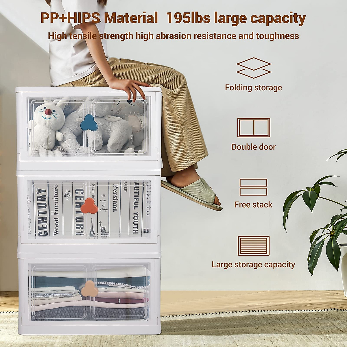 SYOSOF 60 Gal Storage Bins with Lids, 3 Pack Foldable Stackable Storage Bins with Lids, Closet Organizers and Storage, Foldable Plastic Containers for Home, Office, Dorm Room