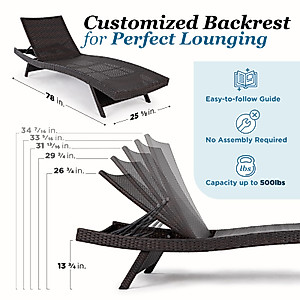 IDZO Katalina Chaise Lounge Set of 2-500lbs Support, UV Wicker, Ergonomic Wave Design, Reclining Backrest, Patio Furniture Set, Multi-Brown