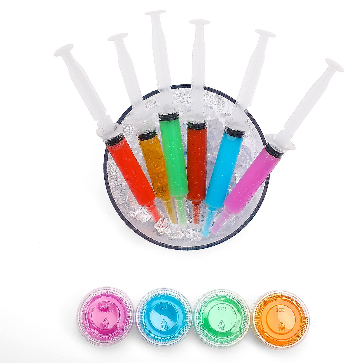 50 Pack Shot Set Include 24 Pcs 0.7 oz Shot Syringes 24 Pcs 2 oz Shot Cups with Lids and 2 Pcs 1 Liter Acrylic Bucket for Birthday Thanksgiving Halloween Christmas Bachelorette Theme Party