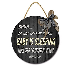 Weytff Baby Sleeping Sign For Front Door Baby Sleeping Sign For Bedroom Door Baby Sleeping Sign For Doorbell Baby Is Sleeping Door Hanger No Stranger Hanging Sign Go Away Farmhouse Porch Decor 11"