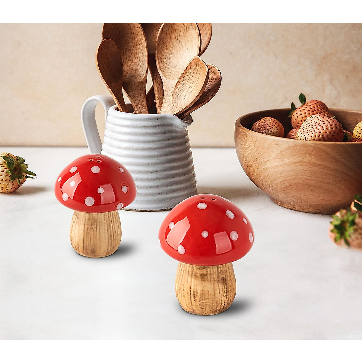 Mushroom Salt And Pepper Shakers Set Ceramic Salt Pepper Shakers Container Red Salt Pepper Shaker Set Salt Shakers For Kitchen Salt And Pepper Jar