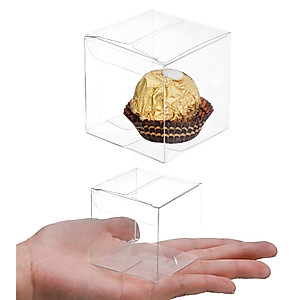Yesland 100 Pcs Clear Favor Boxes - 2 x 2 x 2 Inch Small Transparent Gift Boxes Individual Macaron Box - Chocolate Bomb Packaging for Wedding, Party, Baby Shower Favors, Bridal Shower