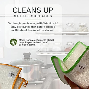 Whiffkitch Bamboo Dishcloths for Kitchen and Multi Surface Cleaning, 6"x7" 6pk Set, Reusable, Washable, Scrub-Non-Scratch, Extra Absorbent, Quick Drying, Eco Friendly Rags, Household Essential Cloths