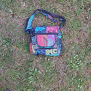 Fwosi Boho Shoulder School Tote Bags - Unisex, Lightweight Crossbody Messenger Bag - 4 Compartments, Adjustable Strap, Zipper Closure - Embroidered Purse Hippie Sling Patchwork Bag