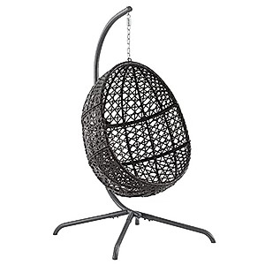 Crosley Furniture Calliope Wicker Indoor Outdoor Hanging Egg Chair with Stand for Patio, Porch, Deck, Sand