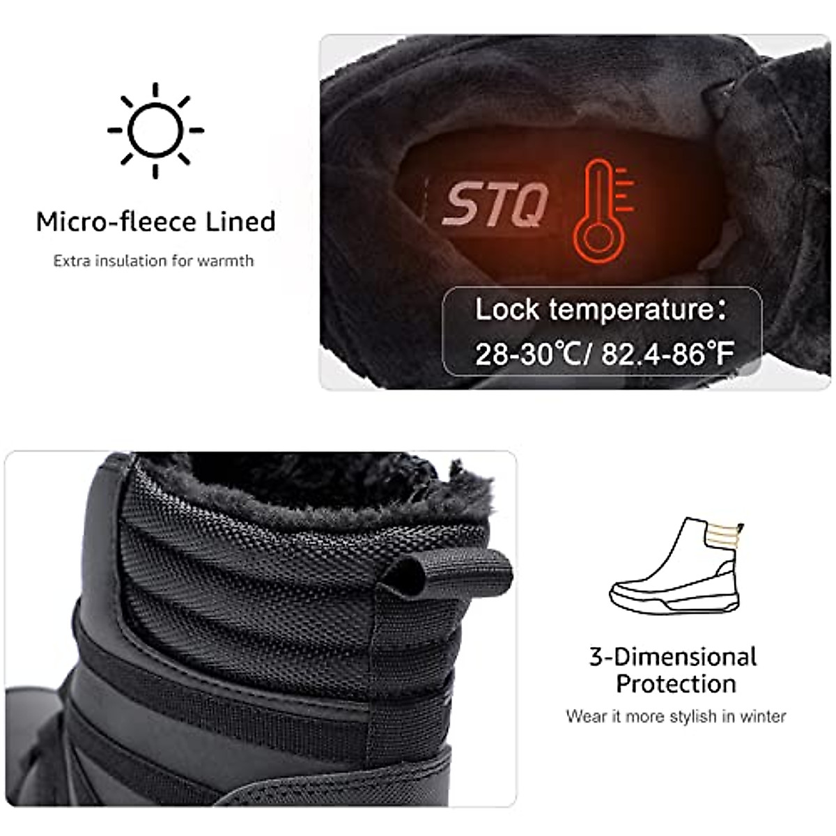 STQ Women Lightweight Winter Walking Boots Suede Insulated Hiking Booties Non-slip with Zipper Black 10