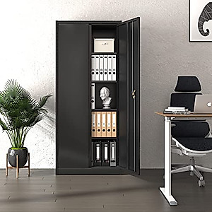 Fohufo Metal Storage Cabinet with Doors and 4 Adjustable Shelves, 72-Inch Large Space Lockable Steel Garage Cabinet for Home, Office, Living Room, Pantry, Gym, Commercial Storage