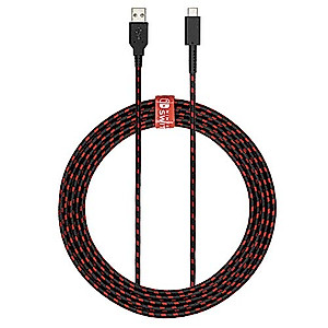 PDP Gaming Charge Cable | 8 Feet USB C Charger: Black/Red - Nintendo Switch