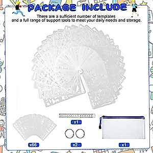 66 Pieces Bullet Stencils Journal Planner Templates Set DIY Drawing Templates Kit Plastic Journaling Productivity Accessories for Notebook Diary Scrapbook Graffiti Painting Projects Supply, 4 x 7 Inch