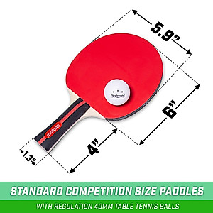 GoSports Tournament Edition Table Tennis Paddles Set of 4 Premium Wooden Paddles with Rubber Grip - Includes 4 Paddles and 6 Pro Grade Table Tennis Balls with Carrying Case