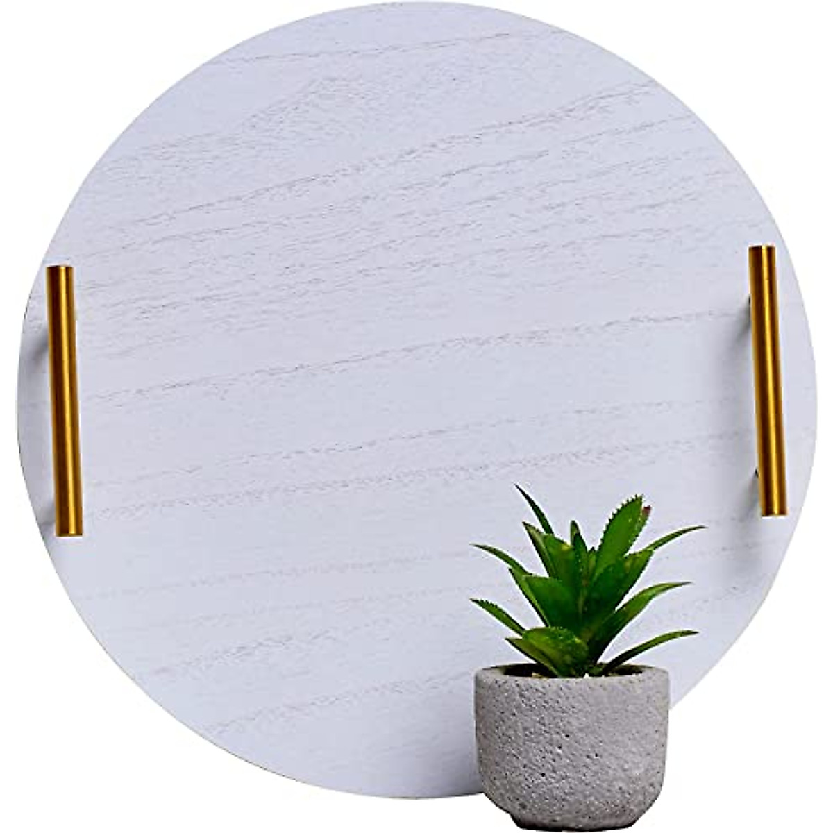 Defined Deco Round Wood Tray,Decorative Tray and Round Serving Tray, 11.6" Round Tray with Gold Metal Handles, Decorative Trays for Home Decor,Coffee Table and Ottoman, Farmhouse Serving Tray, White